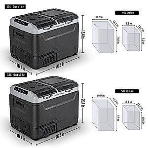 CHANGE MOORE Solar Powered 12v Refrigerator/Freezer, DUAL ZONE 54 Quart(50 L) Dual DOOR , Smart Life/Tuya APP Remote Control, Work with Alexa/Google Home, for Home Vehicles Travel Camping Outdoor -12/24V DC