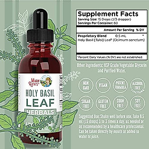 Holy Basil by MaryRuth's | Sugar Free | Tulsi Holy Basil Herbal Liquid Drops | Antioxidant | Cognitive Function, Digestive Support, Energy Levels | Vegan | Non-GMO | 1 Fl Oz