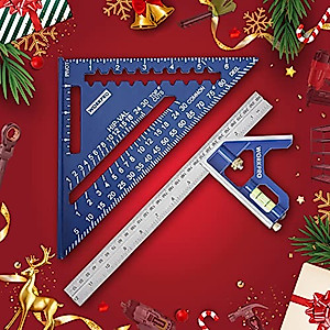 WORKPRO Aluminum Alloy Carpenter Square and Zinc-Alloy Square Ruler Set - 7 in. Rafter Layout Tool and 12 in. Combination Square Combo