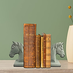 Comfy Hour Farmhouse Collection 5" x 7", Set of 2, Horse Head Art Bookends, 1 Pair, Antique Style, Heavy Weight, White, Polyresin, Wildlife Collection