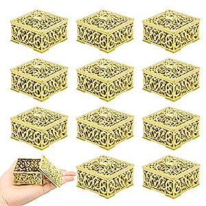 Warmtree 12 Pcs Candy Boxes Plastic Wedding Favor Boxes Candy Jars Candy Storage Boxes Gift Boxes for Wedding Baby Shower Christmas Birthday Party Decorating Ornament Container (Gold)