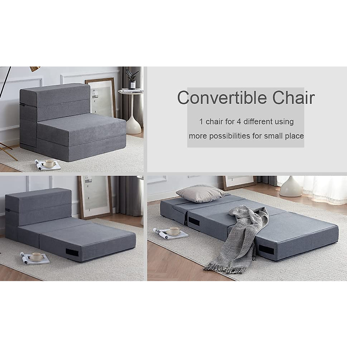 Kingfun Folding Sofa Couch Bed Memory Foam Sleeper Sofa Guest Bed and Fold Out Chair Bed,Living Room, Bedroom, Washable Cover Twin Size, Dark Grey