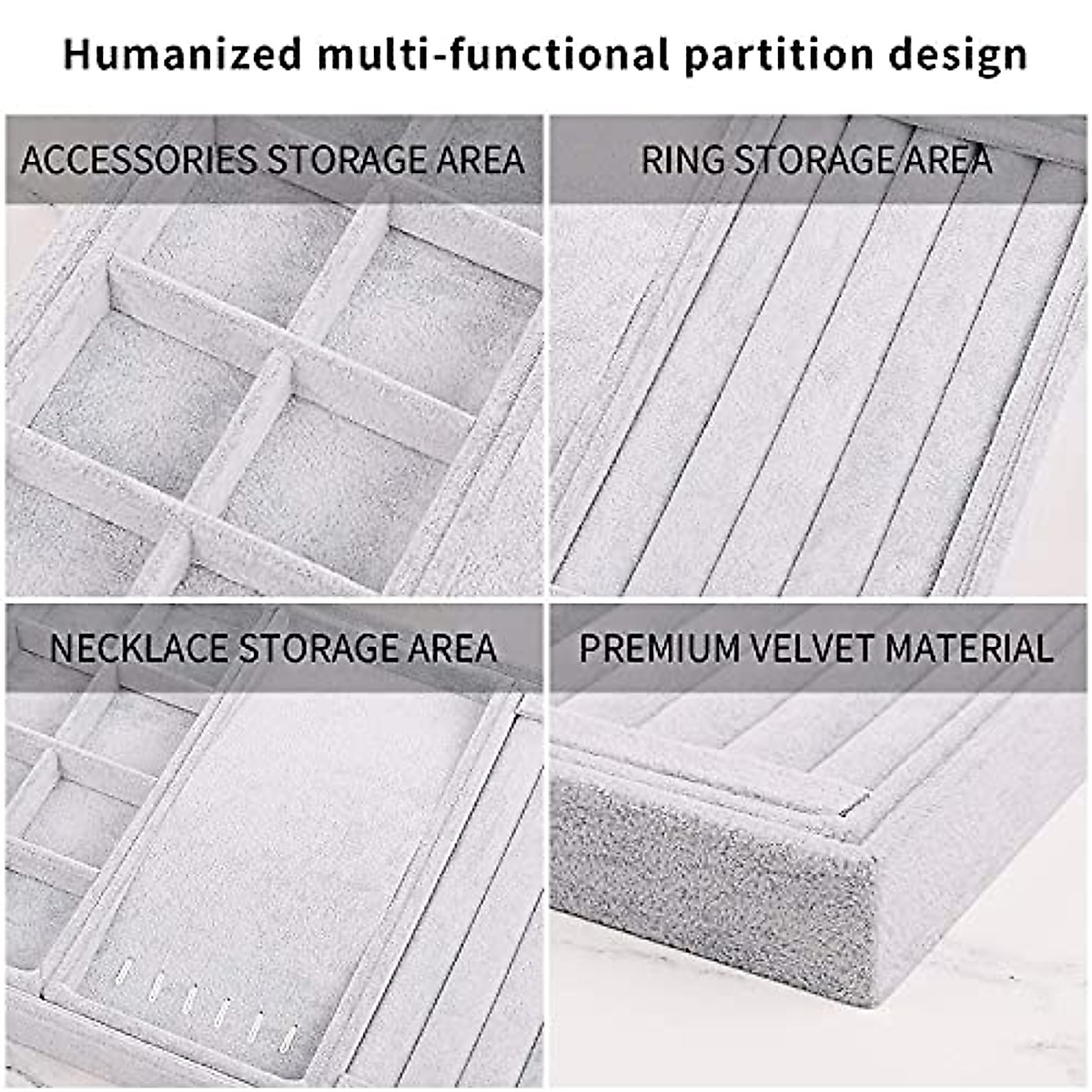 STYLIFING Jewelry Drawer Organizer 4 in 1 Stackable Jewelry Organizer Trays for Drawer Rings Earrings Necklaces Bracelet Storage Showcase Box(Grey)