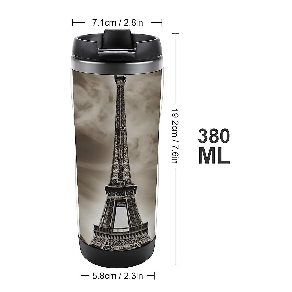 DWVSFJM Paris Eiffel Tower Insulated Tumbler Stainless Steel Double Wall Vacuum Travel Mug Insulated Metal Mug Large Capacity Car Cup Reusable Coffee Cup with Lid Gifts