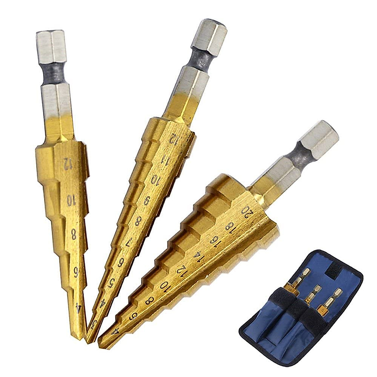 3pcs 4-12 4-20 3-12mm Step Drill Bits High Speed Steel Cone Titanium Coated Tool Sets Metal wood plastic Hole Cutter
