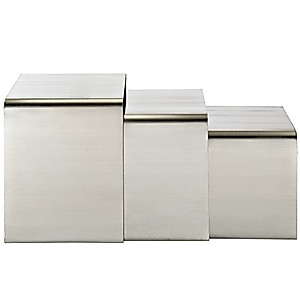 Modway Rush Brushed Stainless Steel Metal 3-Piece Side Nesting Table Set In Silver