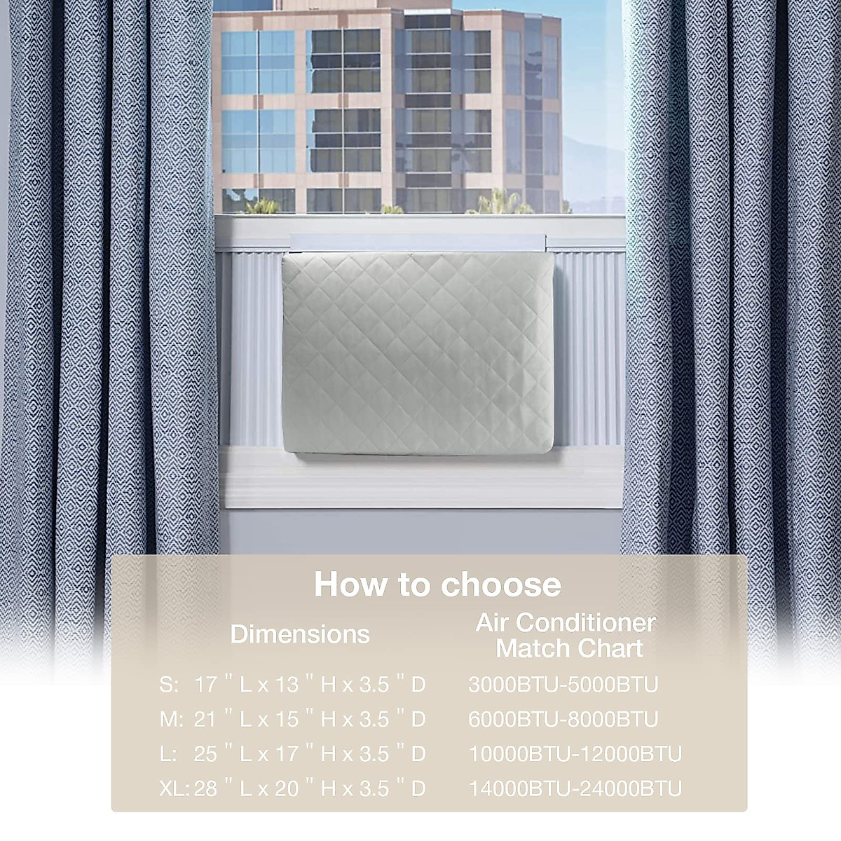 Indoor Air Conditioner Cover,Small AC Unit Window Cover for Inside Double Insulation with Elastic Drawstring 17L x 13H x 3.5D inches Grey