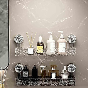 EEZCP Raidley No Drill Clear Wall Caddy, Raidley Bathroom Storage Shelf, Light Luxury Style Glacier Pattern Suction Cup Shelf, No-Drill Clear Wall Caddy Drill-Free Removable (1Set Gray)