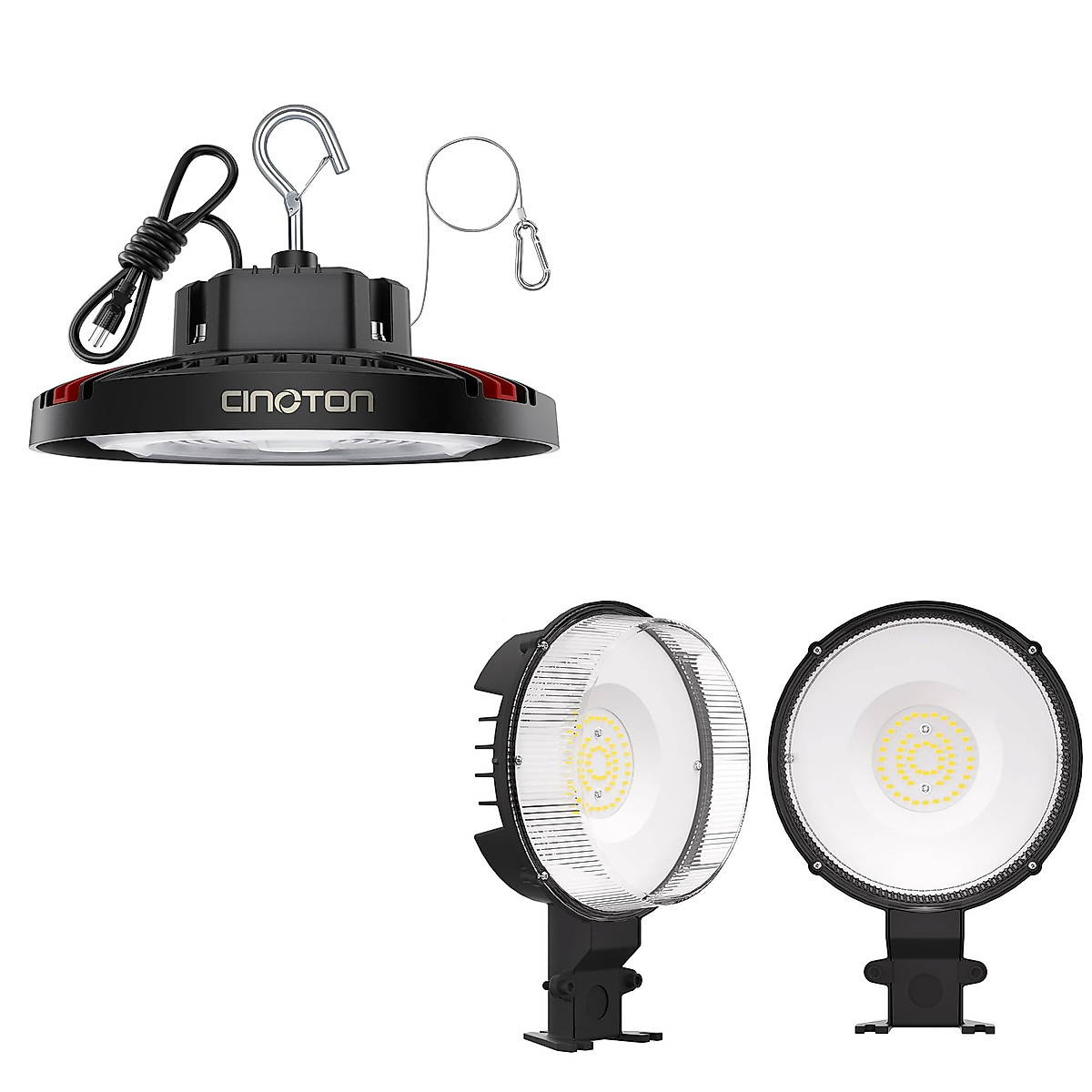 CINOTON 42W LED Barn Light Dusk to Dawn Outdoor Lighting, Black 2 Pack & 160W LED High Bay Lights