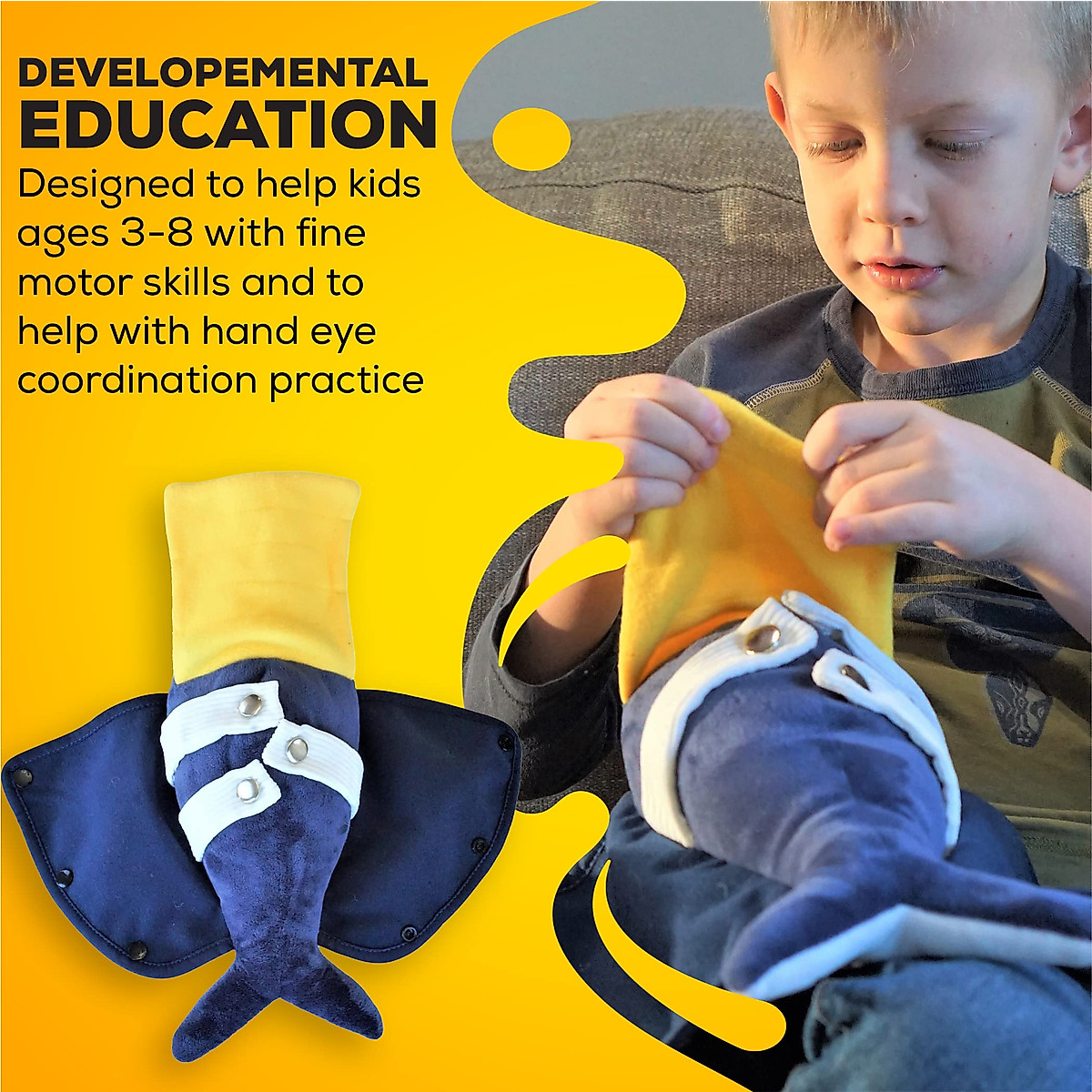 SENSORY4U Buckle Pillow Sensory Narwhal Stuffed Animal Fine Motor Development Toy Activity Plushie - Counting Sorting Zipper Skills Marble Maze Toy