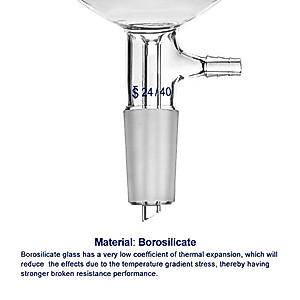 Labasics Borosilicate Glass Buchner Filtering Funnel with Fine Frit (G3), 46mm Inner Diameter, 80mm Depth, with 24/40 Standard Taper Inner Joint and Vacuum Serrated Tubulation (100ml)
