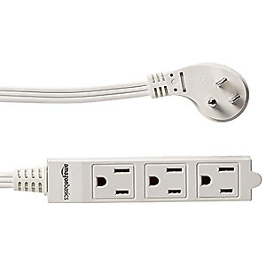 Amazon Basics Rectangular Indoor Extension Cord Power Strip - 6-Foot, 3-Prong ,Flat Plug, Grounded - 13 Amps, 1625 Watts, 125 VAC - 2-Pack, White