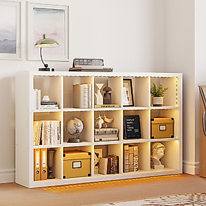 IRONCK 15 Cube Bookcase Storage Shelf Organizer with LED Lights, 5 Tier Bookshelves and Bookcases Display Shelves, Horizontally or Vertically Use, White