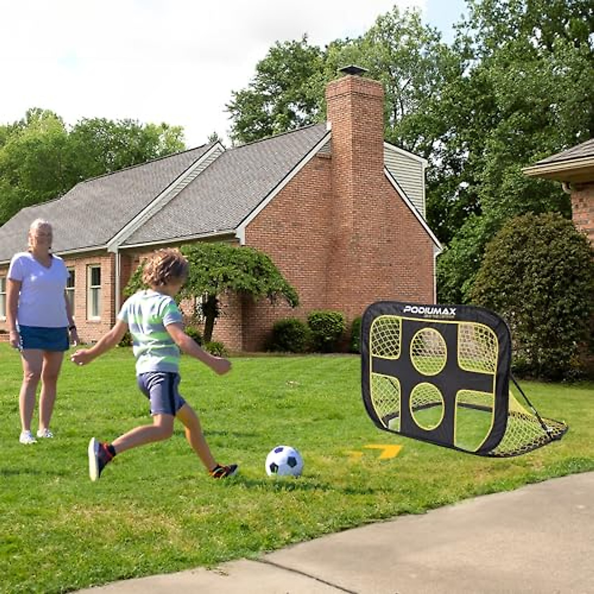 PodiuMax 2 in 1 Pop Up Soccer Goal - Indoor Outdoor Soccer Target Net for Improving Passing and Shooting Accuracy | Portable with Carrying Bag