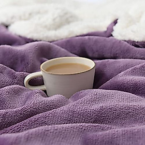 NANPIPER Couch Blanket Reversible Sherpa Flannel Blanket Ultra-Soft Plush Warm Fleece Microfiber (60"x80",Cassis Purple)