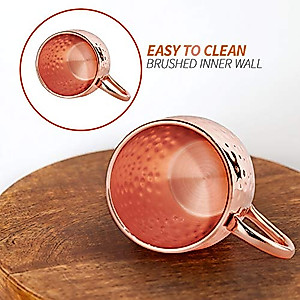 DOTGROUP Moscow Mule Mugs, Copper Mule Mugs Set of 4, Creative Hammer Point Copper Cups with Copper-plated Inner for Beer and Cocktail, 4 Cocktail Copper Straws, 1 Stirring Rod, 2oz/4oz Double Jigger