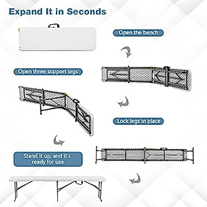 Giantex 6 Feet Folding Bench, Portable Indoor Outdoor Seat for Picnic Camping Party Dining, Foldable Bench with Carrying Handle 550 lbs Capacity Off White (1)