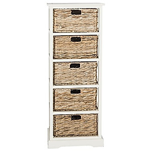 SAFAVIEH Home Collection Vedette Distressed White 5-Drawer Wicker Basket Storage Tower (Fully Assembled)