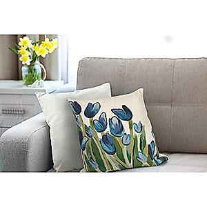 Liora Manne Visions II Allover Tulips Indoor/Outdoor Pillow, 20" X 20" Square, Blue