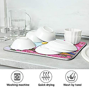 Animal Bird Flower Floral Dish Drying Mat 24"x18" Absorbent Machine Washable Hanging Fast Dry Pad Dish Protective Mat for Kitchen Countertop Heat Resistant Dinner Table Mat