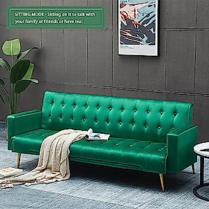 Eliantte Convertible Futon Sofa Bed Couch, Flannelette Sleeper Sofa Couch for Living Room, Loveseat Sofa Bed for Apartment,Studio,Guest Room, Home Office, Green