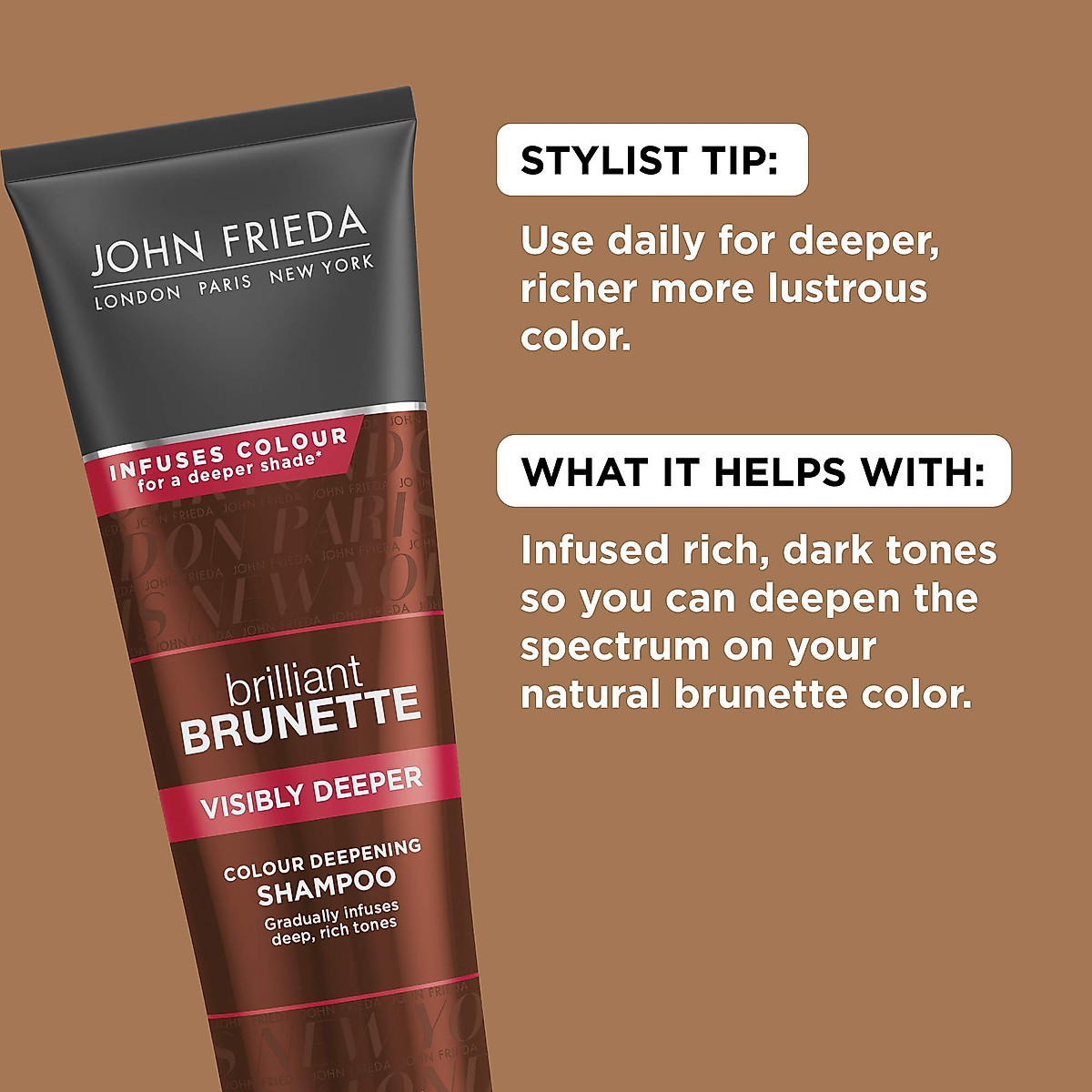 John Frieda Midnight Brunette Visibly Deeper Colour Deepening Shampoo, 8.3 Ounces - Packaging May Vary