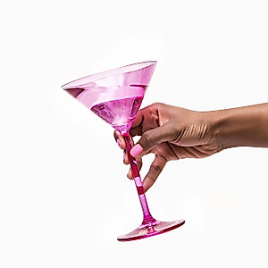 Dragon Glassware x Barbie Martini Glasses, Pink and Magenta Crystal Glass, As Seen in Barbie The Movie, Large Cosmopolitan and Cocktail Barware, 8 oz Capacity, Set of 2