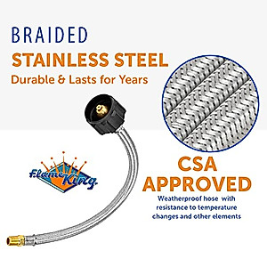 Flame King FK-SSPT-12INX2 1/4" Male NPT Adapter (Not Flare), Stainless Steel Braided Propane Pigtail Hose 2-Pack for RV Regulators, Steel/Black/Brass
