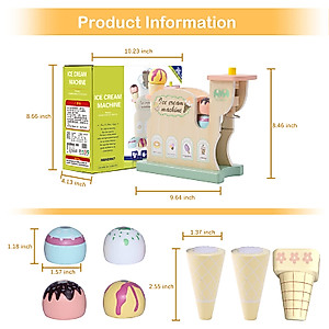 Smartwo Wooden Ice Cream Maker Toy Set for Toddler, Pretend Play Kitchen Food Accessories, Counter Playset for Kids, Christmas Birthday Gift for 3 4 5 6 Years Old Child