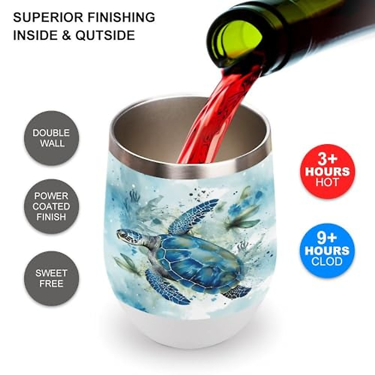 WYUSPGK 304 Stainless Steel Insulated Cup, Sea Turtle-Blue Print Smooth Rim, Durable & Reusable - Perfect for Office, Home, And Travel