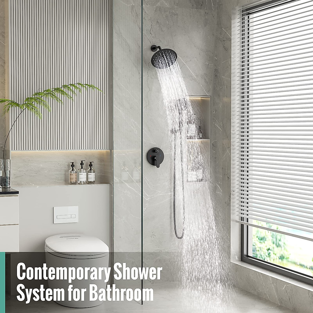 SR SUN RISE Black Shower Faucet - 3 Functions High Pressure 8 Inch Rain Shower Head System- 8 Settings Handheld Shower Head Fixtures- Valve Included - Matte Black