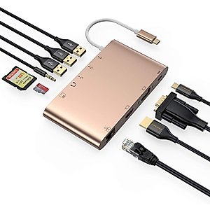 USB C Hub Multiport Adapter, CableCreation 10 in 1 Portable Dongle with 4K HDMI, VGA, RJ45 Ethernet, 3 USB 3.0, TF/SD Card Slot, 3.5mm Audio and USB C 60W PD for MacBook Pro/Air 2020, iPad Pro 2021