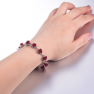 U7 Flower Charm Bracelet Platinum Plated Chain Dozen Red Rose Floral Bracelets for Women