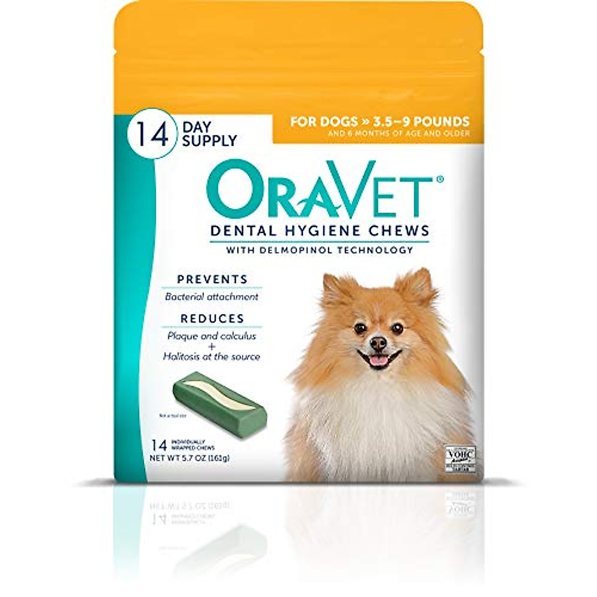 ORAVET Dental Chews for Dogs, Oral Care and Hygiene Chews (Extra Small Dogs, 3.5-9 lbs.) Yellow Pouch, 14 Count
