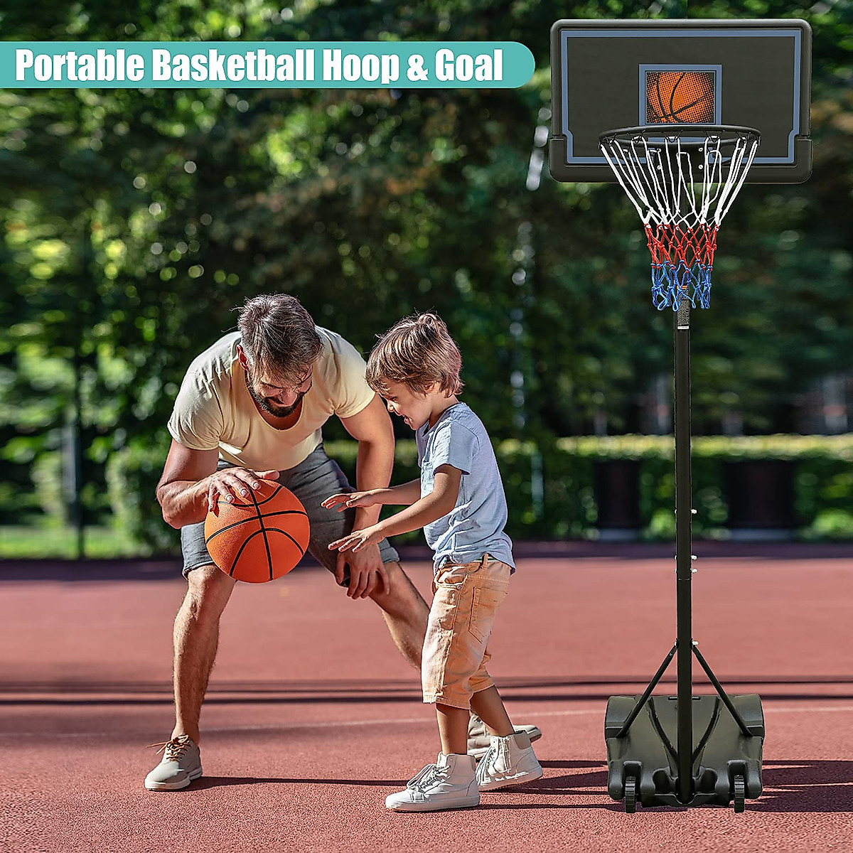 Kids Adjustable Basketball Hoop 5.7-7FT Portable Basketball Hoop for Kids Teenagers Youth and Adults,30 Inch Backboard Basketball Goal Stand Indoor Outdoor Sports Court Play