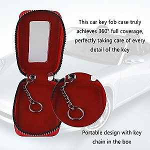 Turcee Car Key Cover,Leather Key Fob Case with Keychain & Carabiner,Universal Smart Key Fob Holder Fits Most Cars (Red)