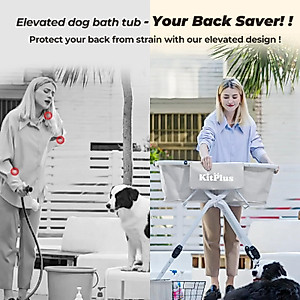 KITPLUS Elevated Dog Bath Tub, 5 Height Adjustable (28-40 in), Foldable and Portable Dog Bathing Station, Pet Wash Station for Small to Large Size Pets