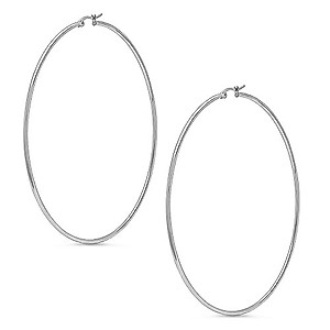 Gem Stone King 3.5 Inch Stainless Steel Silver Tone Hoop Earrings For Women