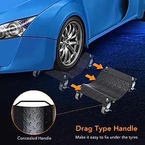 Car Dolly 4 Pack, Towallmark Wheel Car Dolly Tire Skates Premium Skates Moving Car Easy, Total 6000lbs High Load Bearing, Antiskid Plate Design, All-Direction Rotatable Wheel, 12’’x16’’, Black