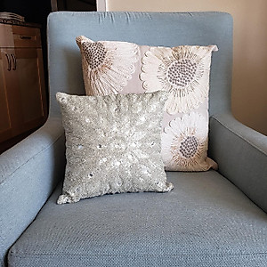 Hand Beaded Decorative Pillow Cover -16x16 Inch - Silver, Handwoven Pillow, Handmade by Skilled Artisans, A Beautiful and Elegant Accessory to Dress up Your Couch, Sofa and Bed - Only Cover - 2 Pack