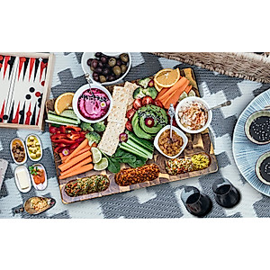 Cutting Board (17x13x1,5in) End Grain Cutting Board, Acacia Wooden Cutting Board, Butcher Block, Chopping Board - Reversible Multipurpose For Kitchen with Juice Groove, Cracker Holder & Inner Handles.