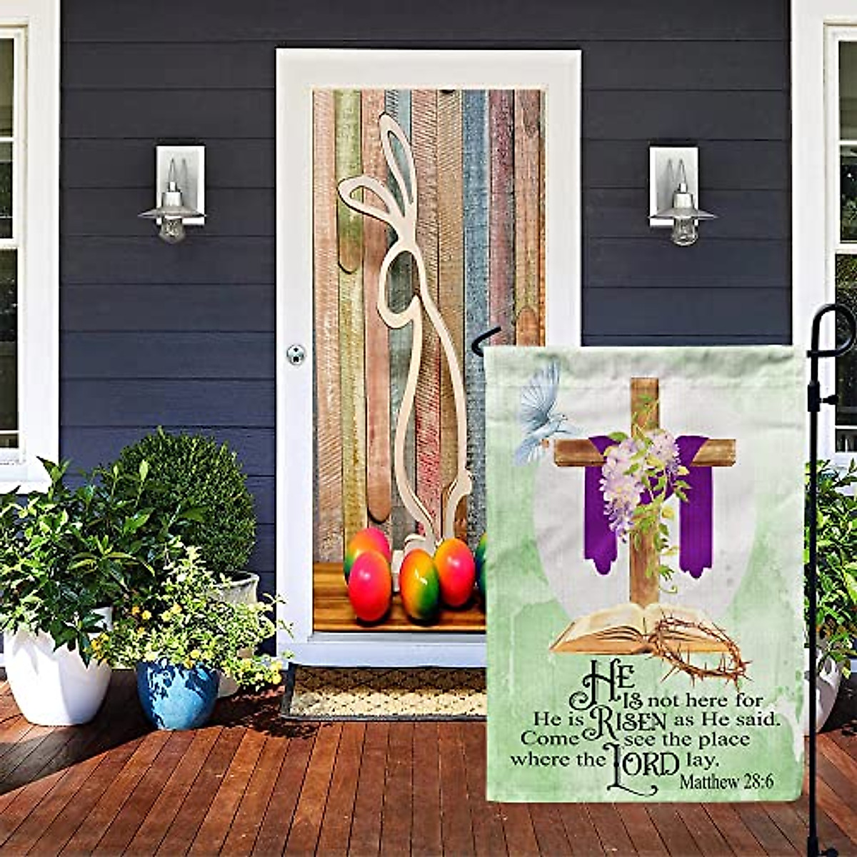 He is Risen Garden Flags 12x18inch Burlap, Easter Religious Cross Flags for Spring Holiday Yard Decorations Outdoor Matthew 28:6