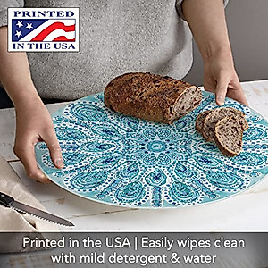 CounterArt Ocean Fantasy 4mm Heat Tolerant Round Tempered Glass Cutting Board 16" Round Manufactured in the USA Food Preparation Board, Cake Plate, Pizza Stand