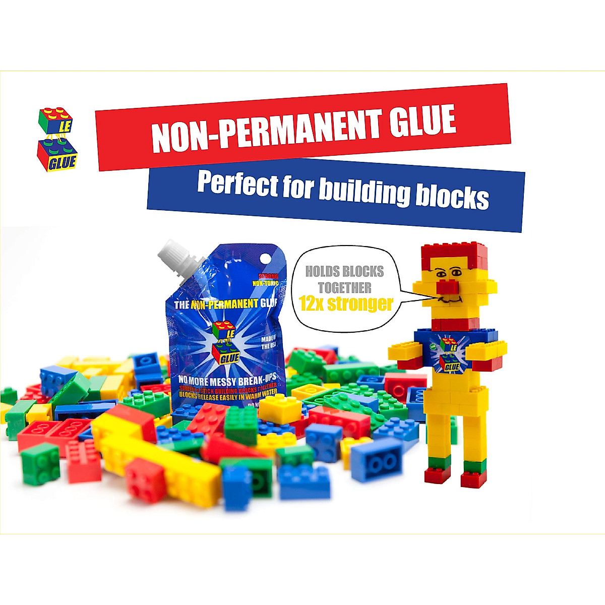 Le Glue Temporary Glue | Non-Permanent Clear Adhesive Glue for Plastic Building Blocks | No Messy Break-Ups | Non-Toxic Model Glue Formula | Seen on Shark Tank, Created for Kids, by a Kid