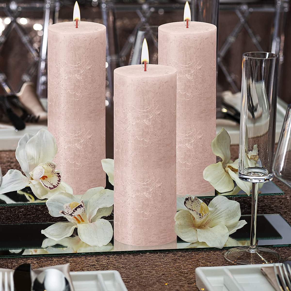 BOLSIUS 4 Pack Misty Pink Rustic Pillar Candles - 2.75 X 7.5 Inches - Premium European Quality - includes Natural Plant-Based Wax - Unscented Dripless Smokeless 85 Hour Party and Wedding Candles