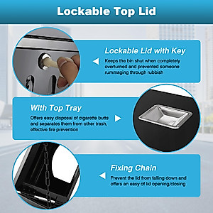 IRONWALLS Commercial Trash Can with Lid, Black Outdoor Garbage Can for Patio, Side Opening Steel Square Commercial Waste Bin, Decorative Trash Container with Removable Inner Bucket for Park, Garden