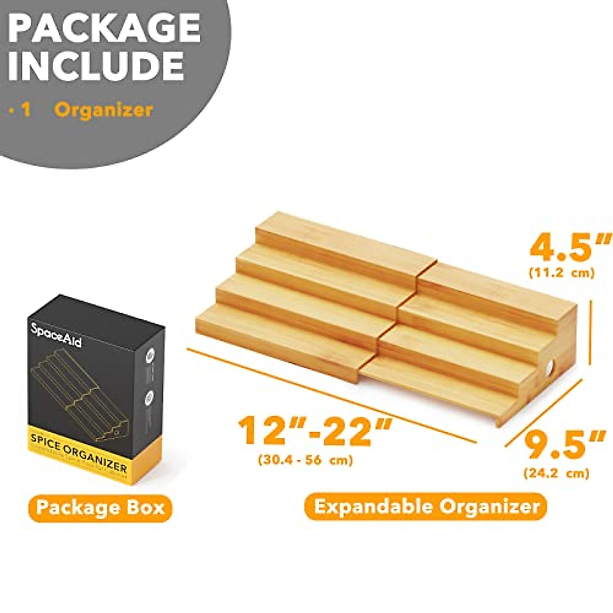 SpaceAid 4 Tier Bamboo Spice Rack Organizer for Cabinet, Kitchen Pantry Spices Storage Rack for Cabinets Organization, Home Seasoning Tiered Can Goods Racks Wood Shelf Organizers (4 Tier, Natural)