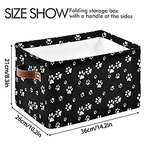 ALAZA Cute Dog Paw Print Black White Large Storage Basket with Handles Foldable Decorative 1 Pack Storage Bin Box for Organizing Living Room Shelves Office Closet Clothes