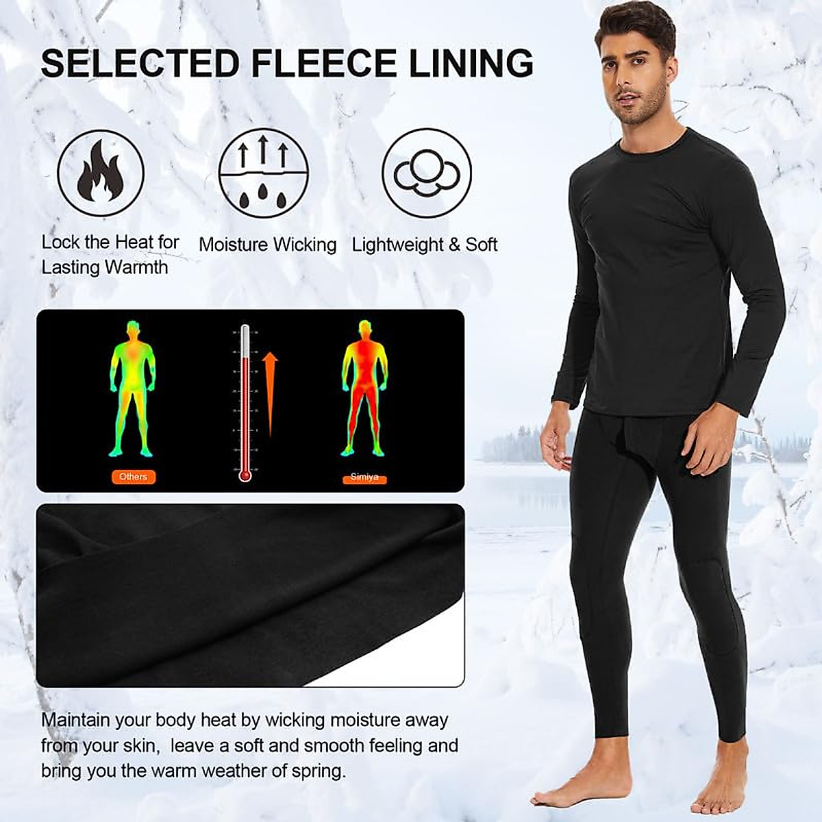 SIMIYA 2 Packs Mens Long Johns, Thermal Underwear for Men Soft Base Layer Mens Thermal Pants for Cold Weather