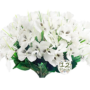 Aufind 12 Bundles Artificial Flowers, Outdoor Indoor UV Resistant Fake Flowers No Fade Faux Plastic Greenery Shrubs Garden Porch Window Box Decorating